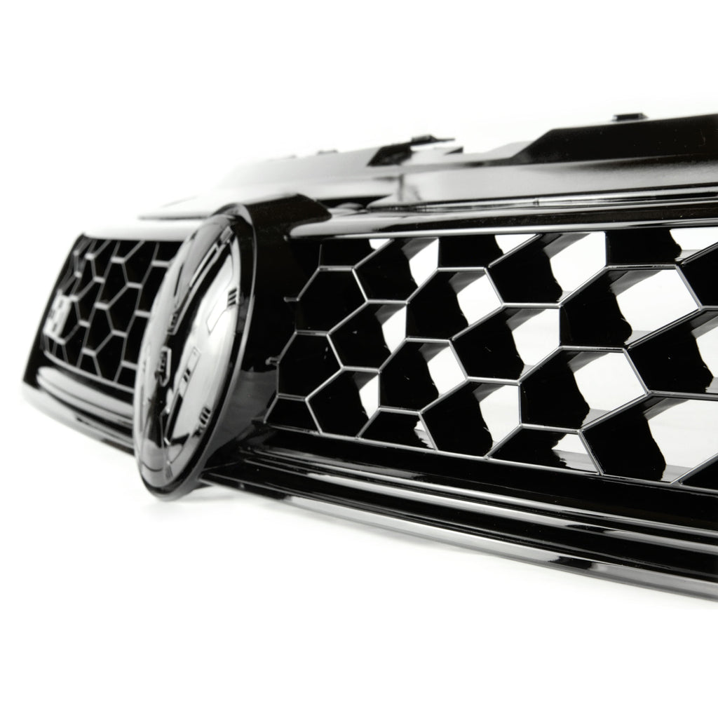 All Gloss Black VW Polo 6r 6c 2014> GTI Style Honeycomb Front Grille ...