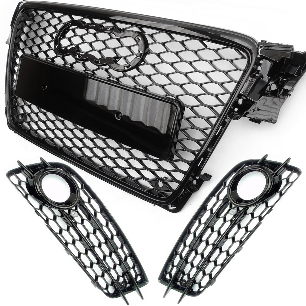 Audi A4 B8 S Line RS4 Style Honeycomb Front Grille & Fog Light Covers ...