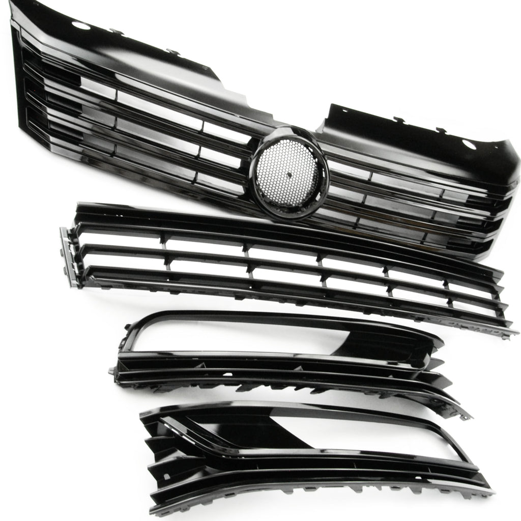 VW Passat B7 2010-14 All Gloss Black Front Bumper Grilles & Fog Kit ...
